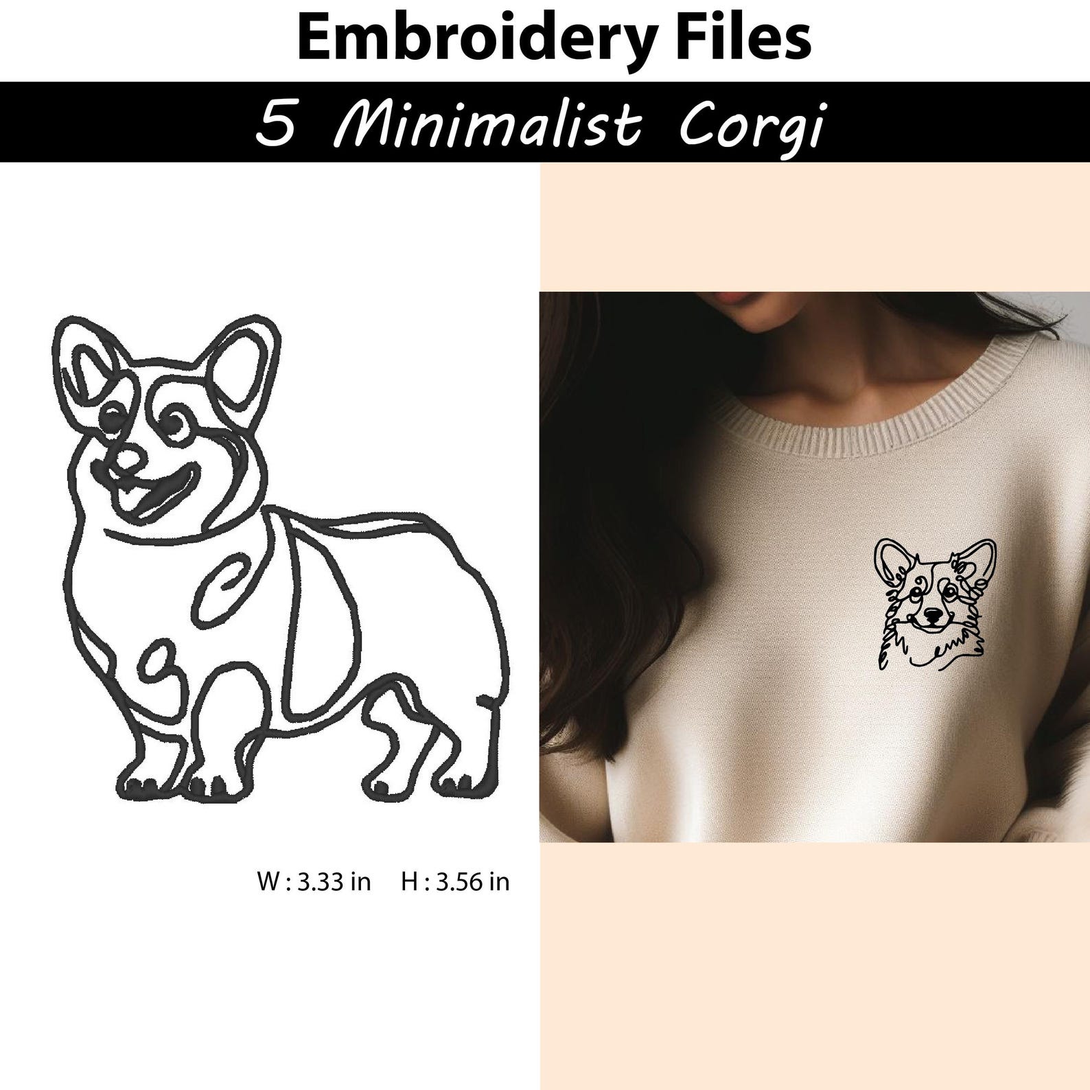 5 Embroidery Design Minimalist Corgi Line Art,dog Breed,pet Embroidery ...