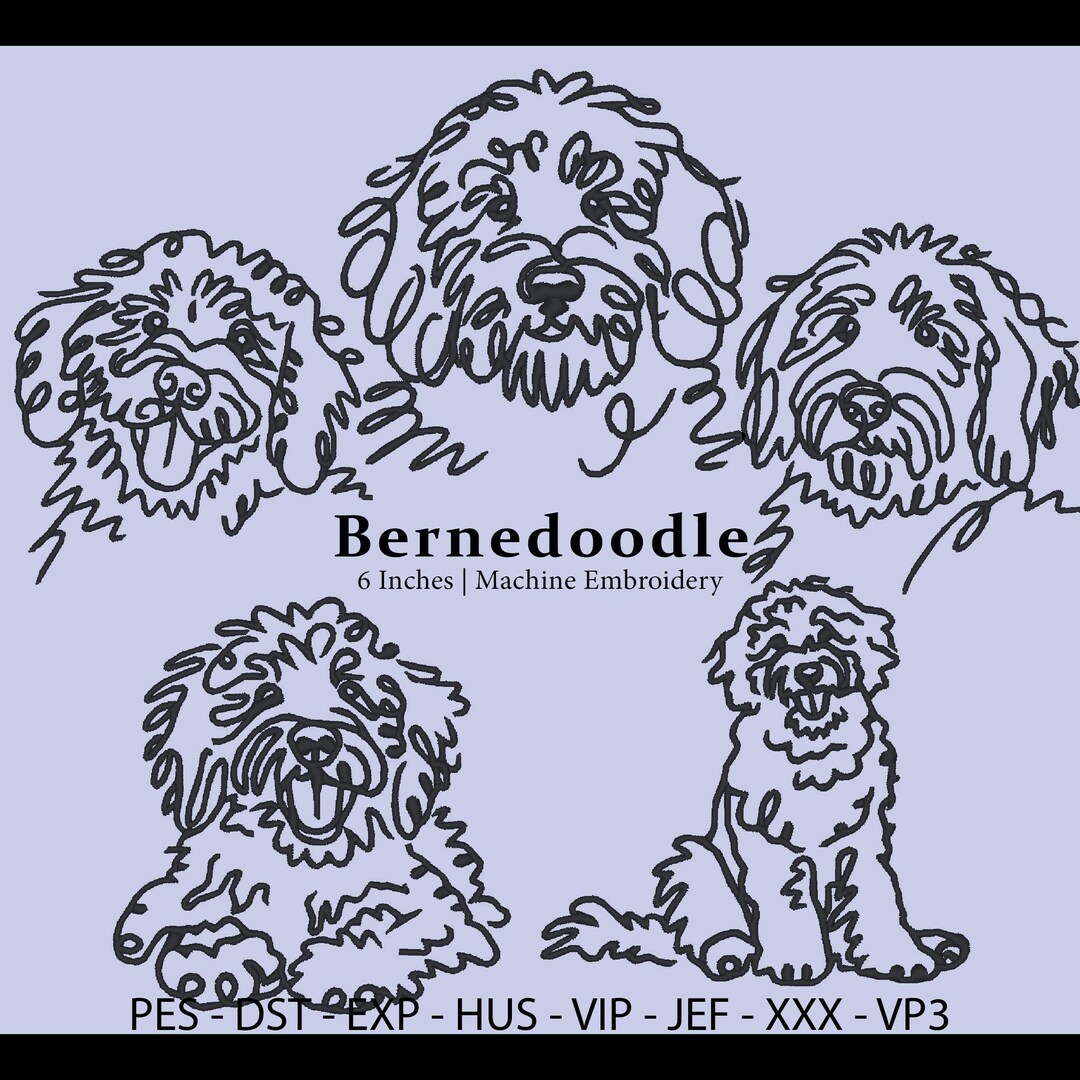 6x6 Inches | 5 Embroidery Design Minimalist Bernedoodle Line Art,dog ...