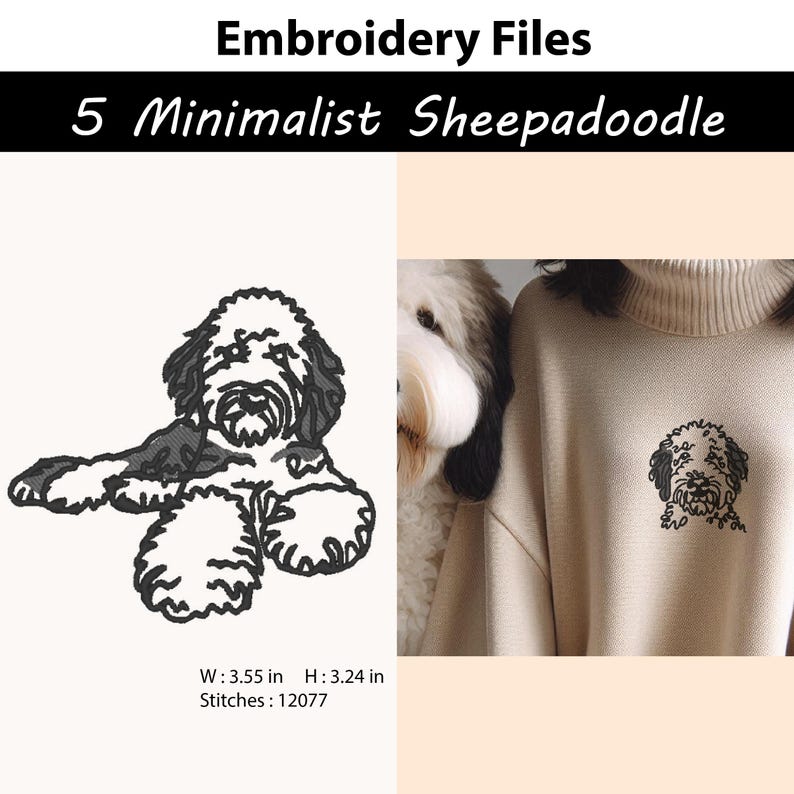 5 Embroidery Design Minimalist Sheepadoodle Line Art,dog Breed,pet ...
