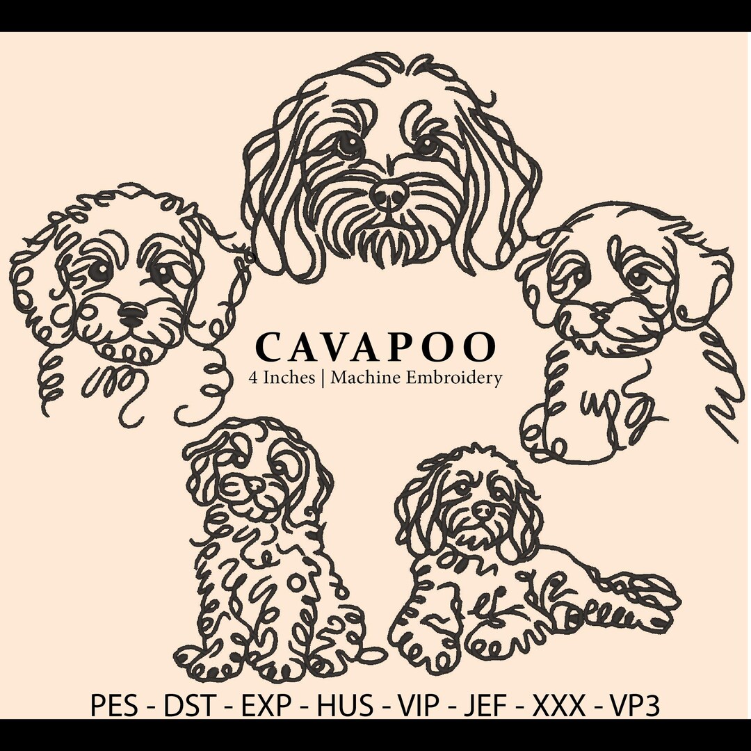 5 Embroidery Design Minimalist Cavapoo Line Art,dog Breed,pet ...