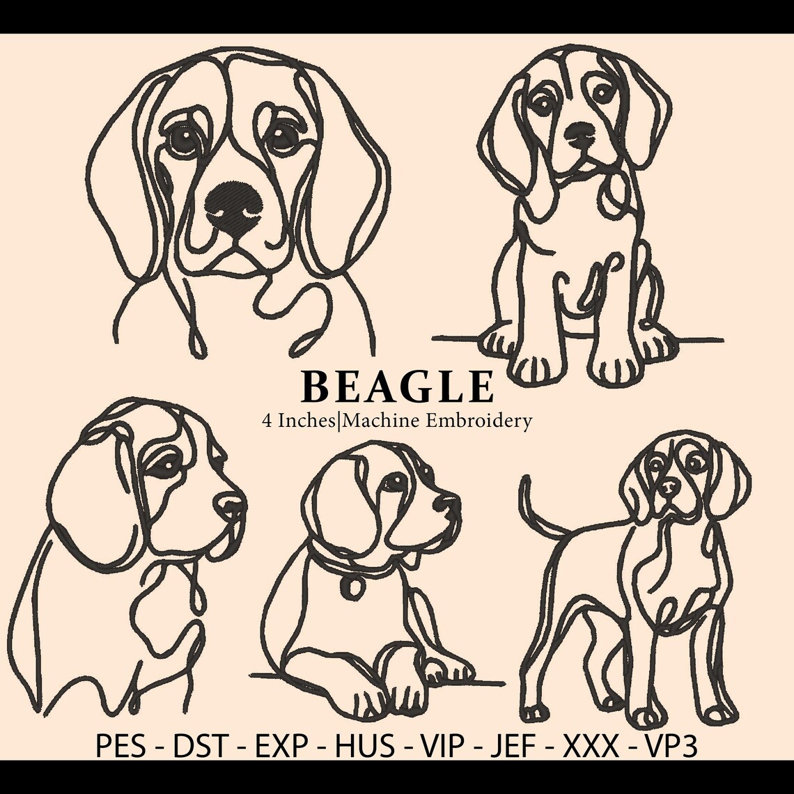 5 Embroidery Design Minimalist Beagle Line Art,dog Breed,pet Embroidery ...
