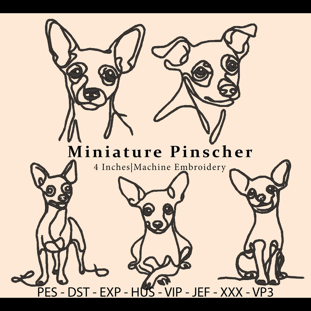 5 Embroidery Design Minimalist Miniature Pinscher Line Art,dog Breed ...