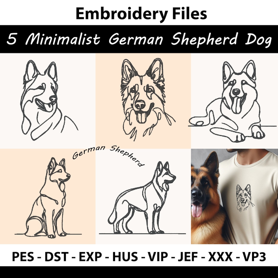 5 Embroidery Design Minimalist German Shepherd Line Art,dog Breed,pet ...