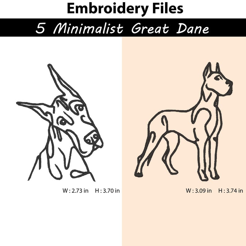 5 Embroidery Design Minimalist Great Dane Line Art,dog Breed,pet ...