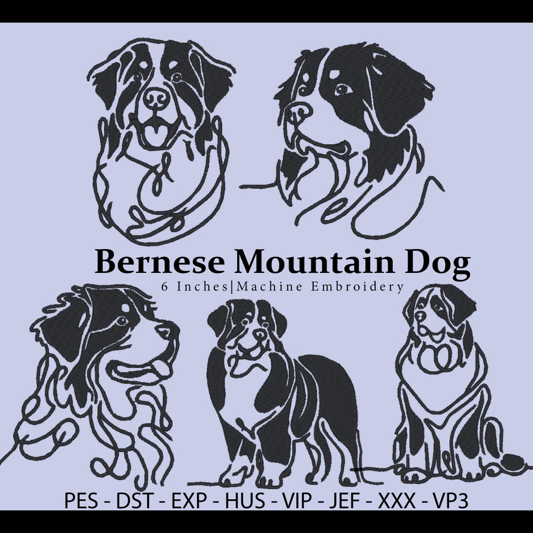 6x6 Inches | 5 Embroidery Design Minimalist Bernese Mountain Dog Line ...