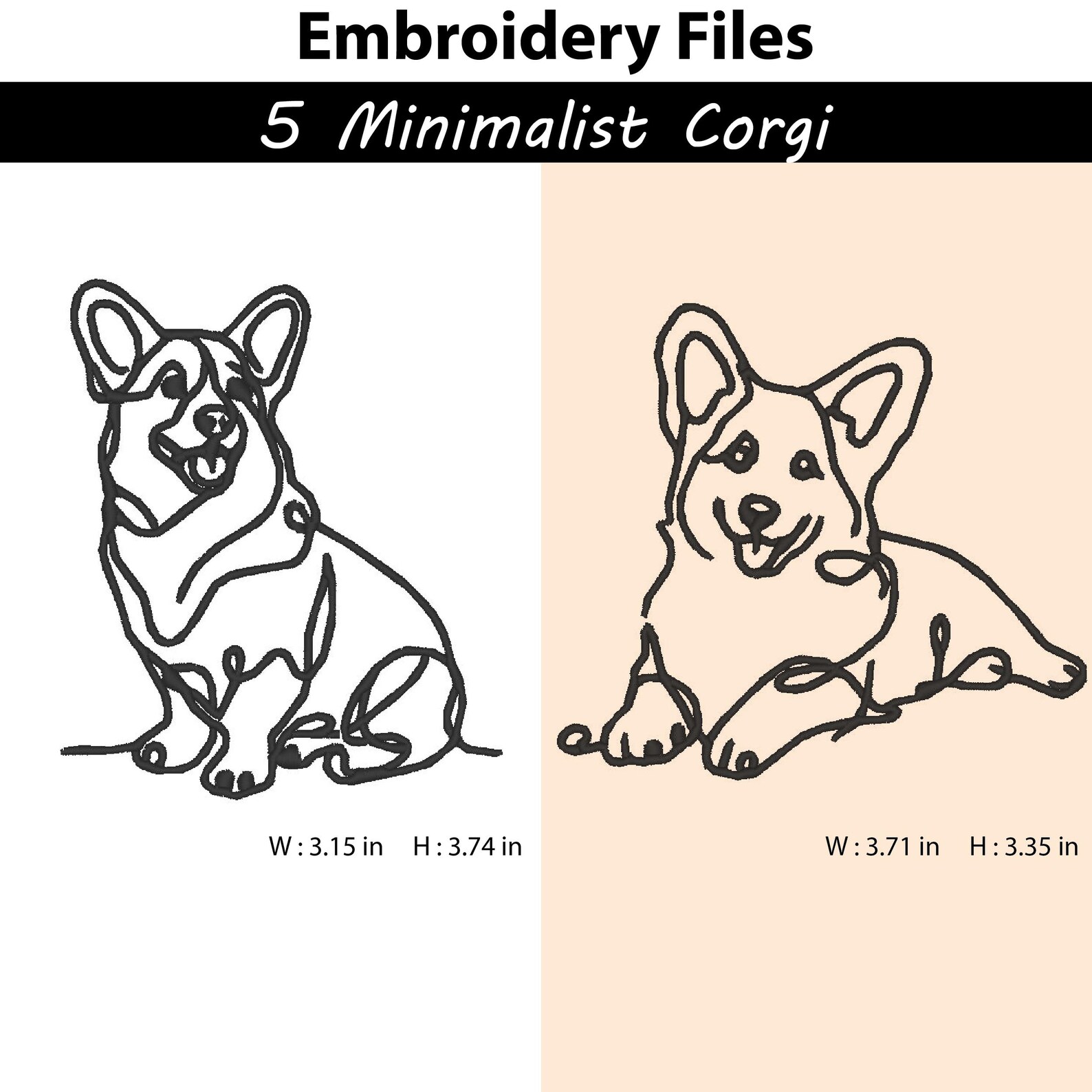 5 Embroidery Design Minimalist Corgi Line Art,dog Breed,pet Embroidery ...