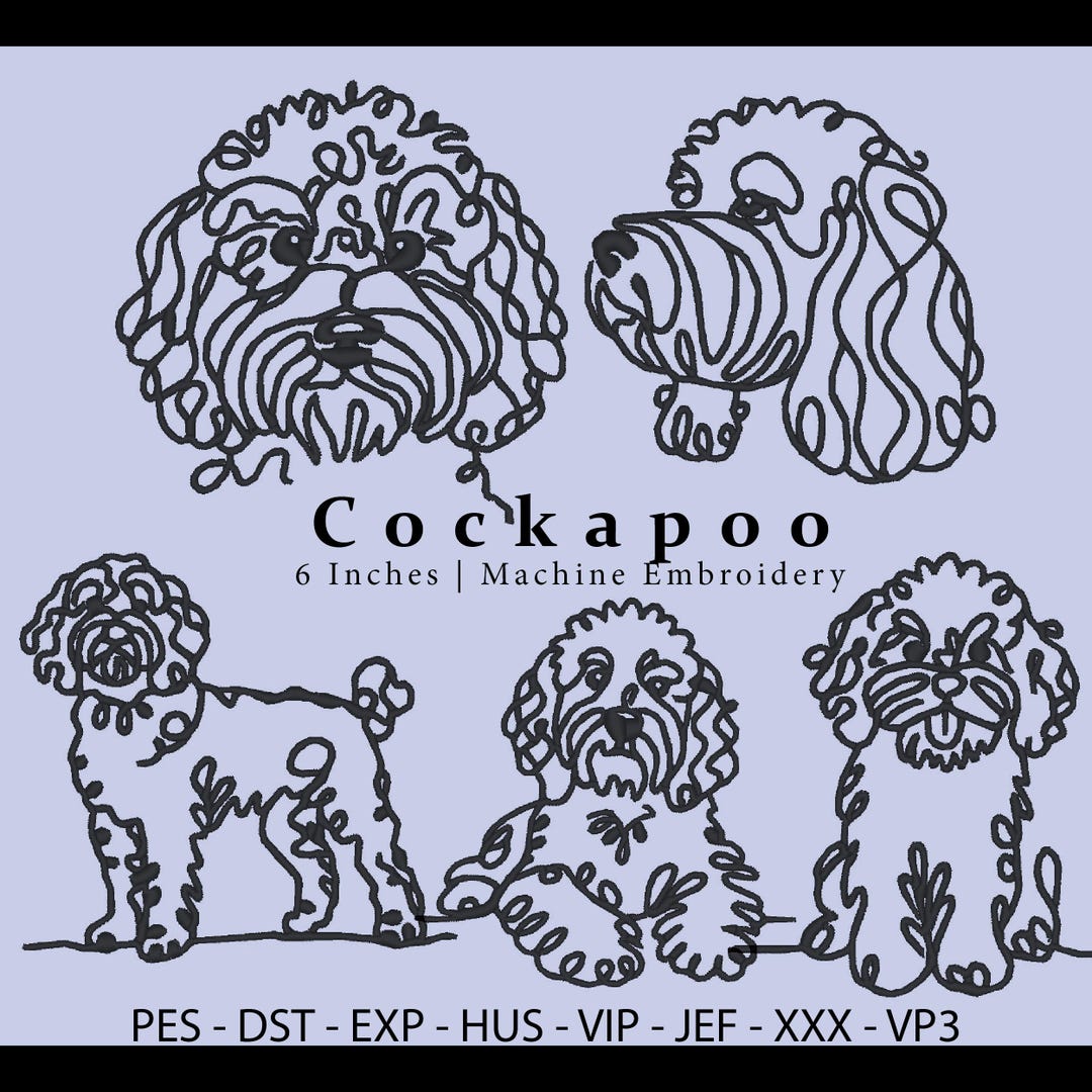 6x6 Inches | 5 Embroidery Design Minimalist Cockapoo Line Art,dog Breed ...