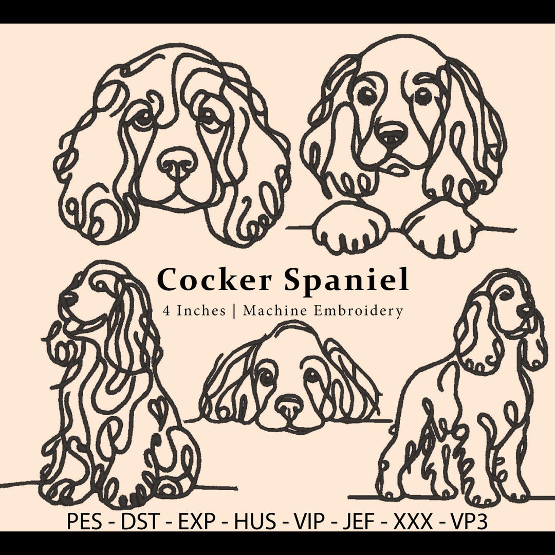 5 Embroidery Design Minimalist Cocker Spaniel Line Art,dog Breed,pet ...