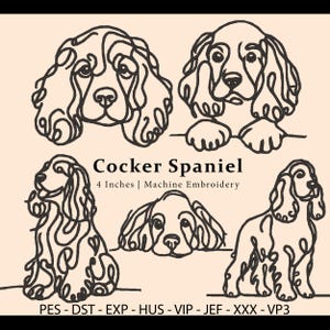 5 Embroidery Design Minimalist Cocker Spaniel Line Art,dog Breed,pet ...