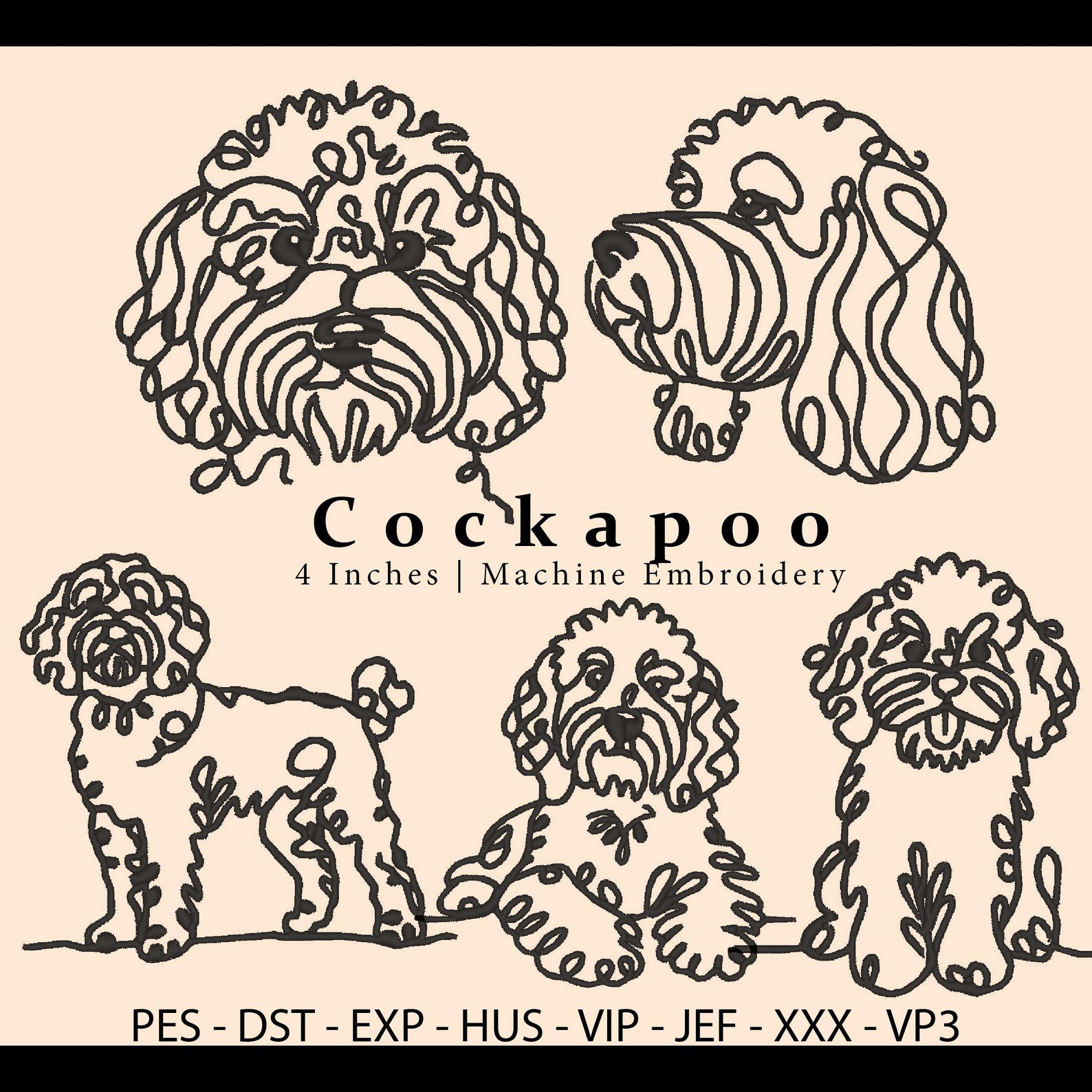 5 Embroidery Design Minimalist Cockapoo Line Art,dog Breed,pet ...