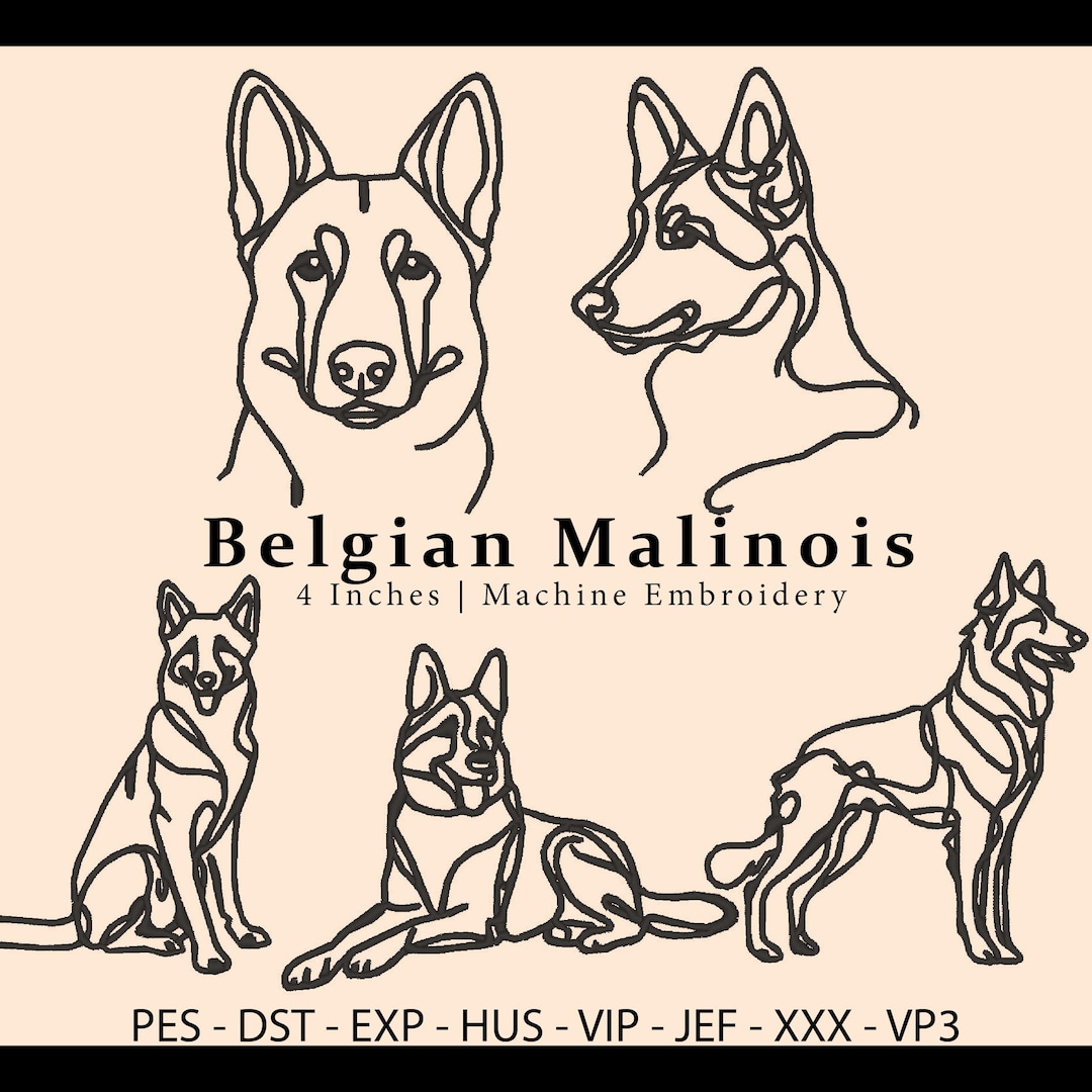 5 Embroidery Design Minimalist Belgian Malinois Line Art,dog Breed,pet ...