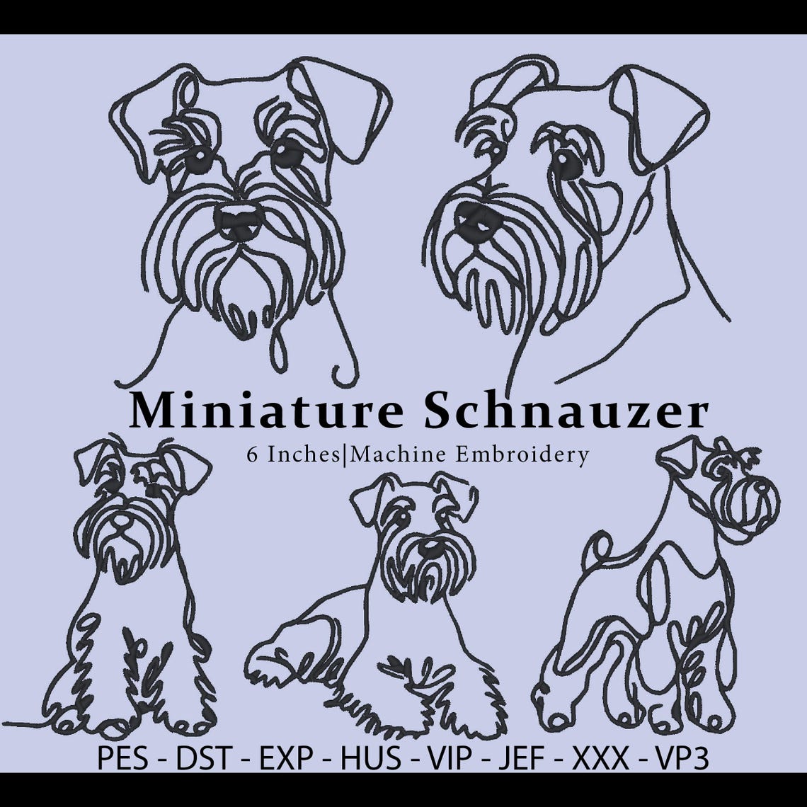 6x6 Inches | 5 Embroidery Design Minimalist Miniature Schnauzer Line ...