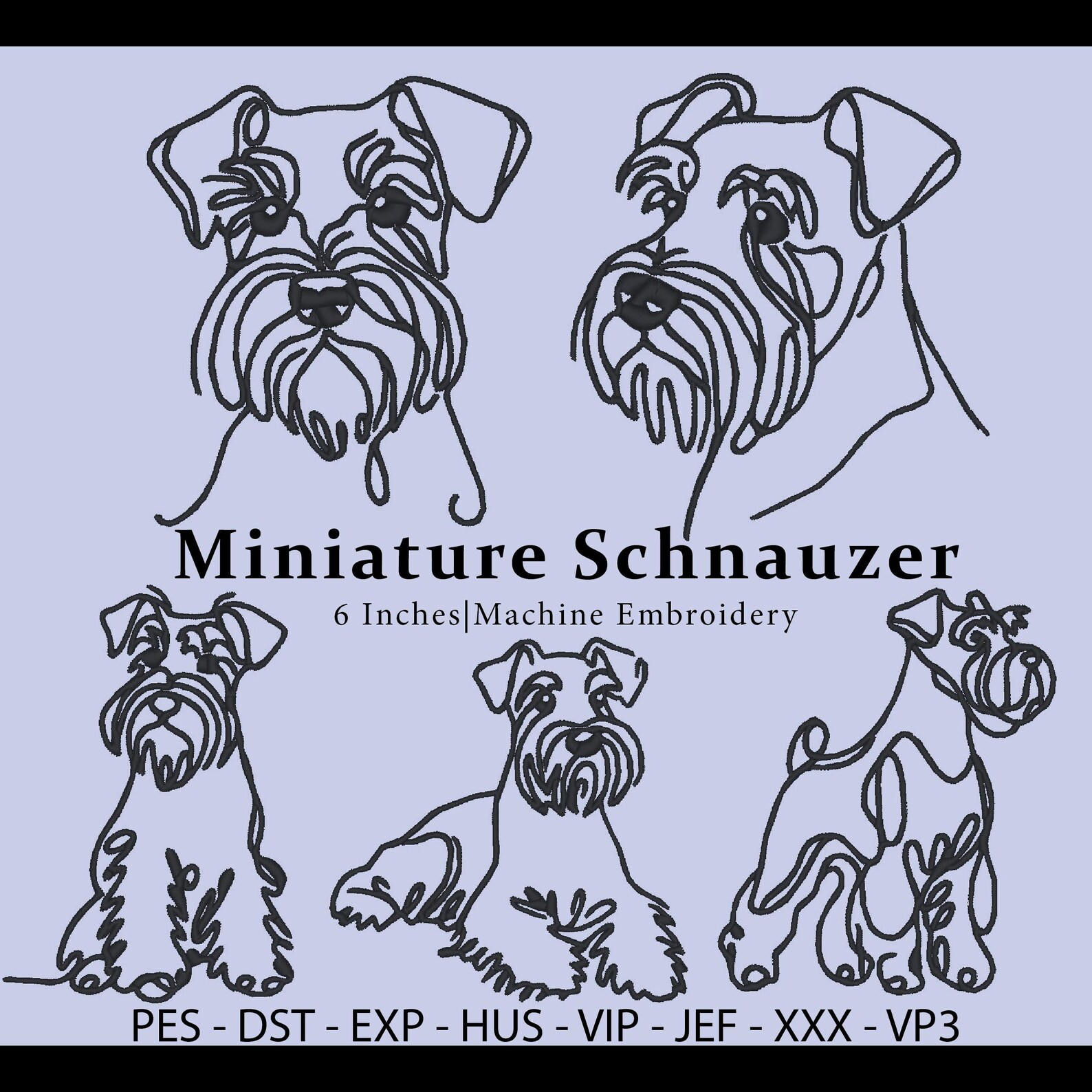 6x6 Inches | 5 Embroidery Design Minimalist Miniature Schnauzer Line ...