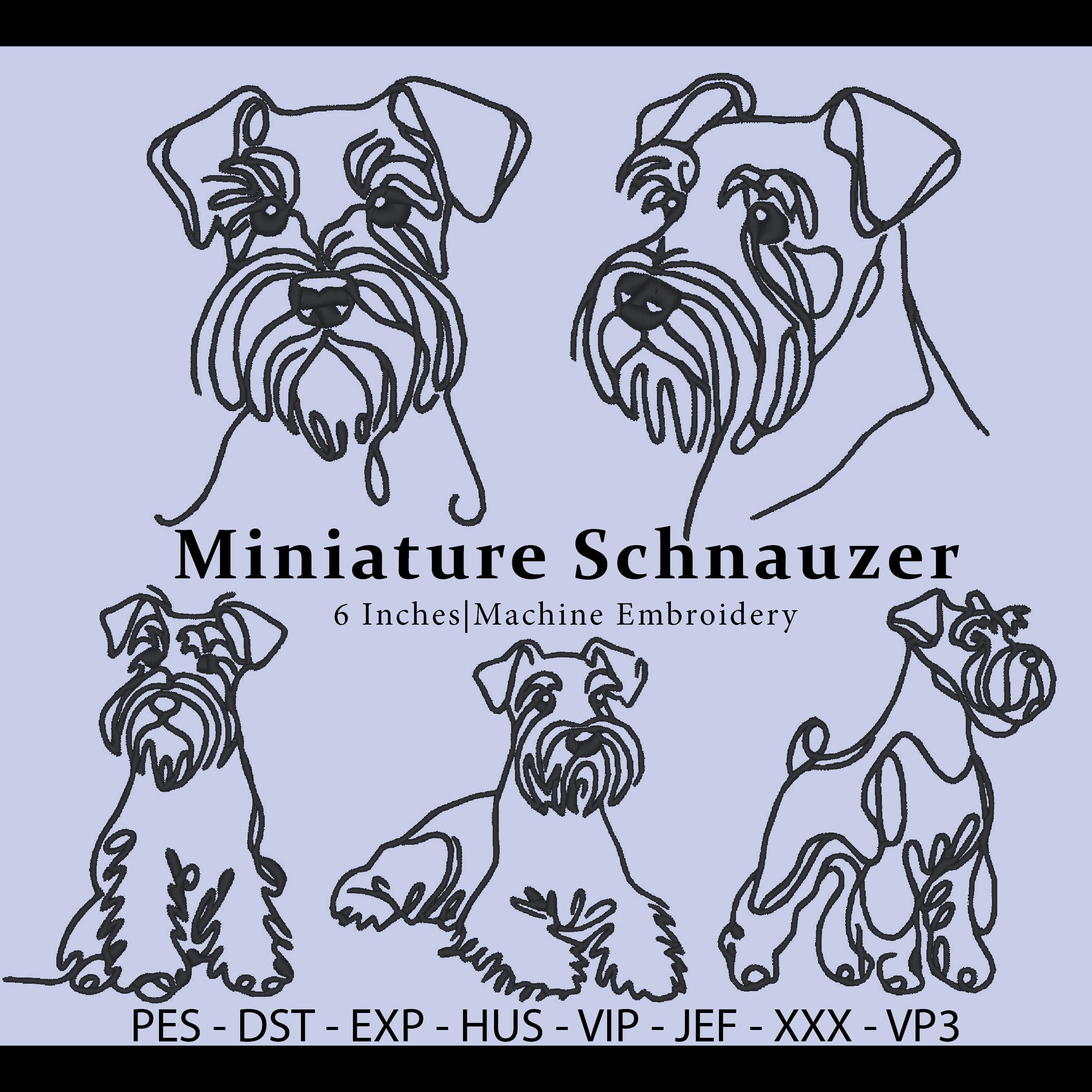 6x6 Inches | 5 Embroidery Design Minimalist Miniature Schnauzer Line ...