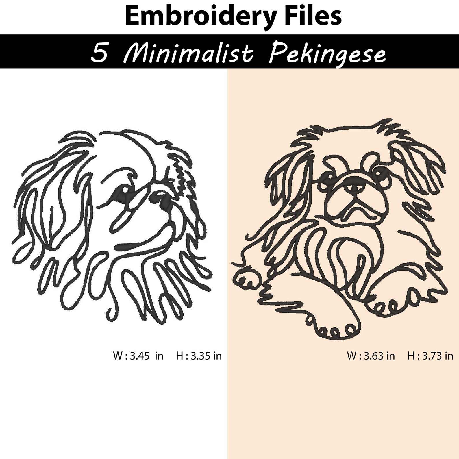 5 Embroidery Design Minimalist Pekingese Line Art,dog Breed,pet ...