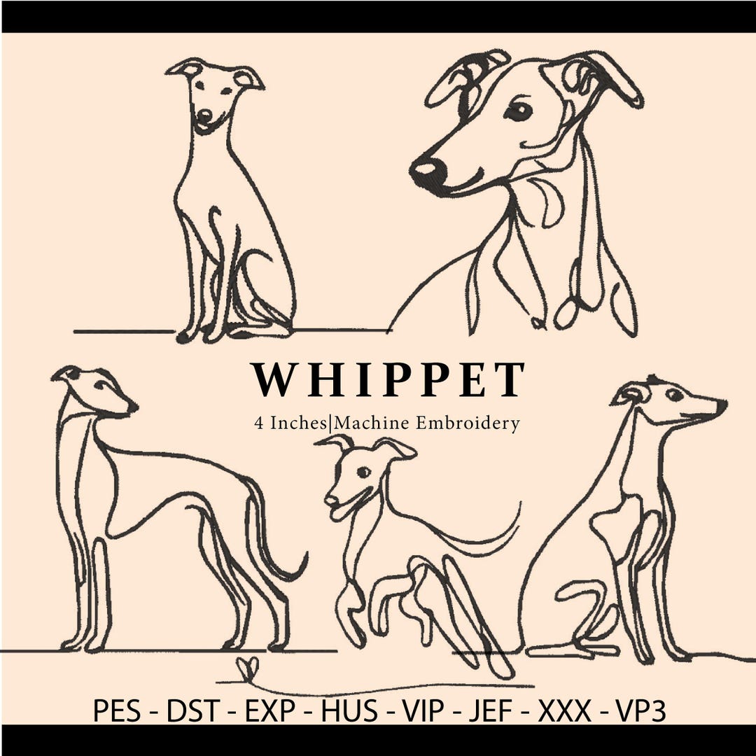 5 Embroidery Design Minimalist Whippet Dog Line Art,dog Breed,pet ...