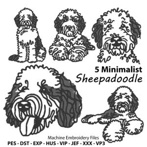 5 Embroidery Design Minimalist Sheepadoodle Line Art,dog Breed,pet ...