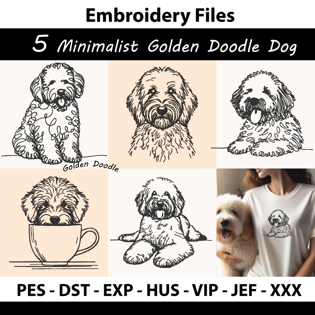 5 Embroidery Design Minimalist Goldendoodle Line Art,dog Breed,pet ...