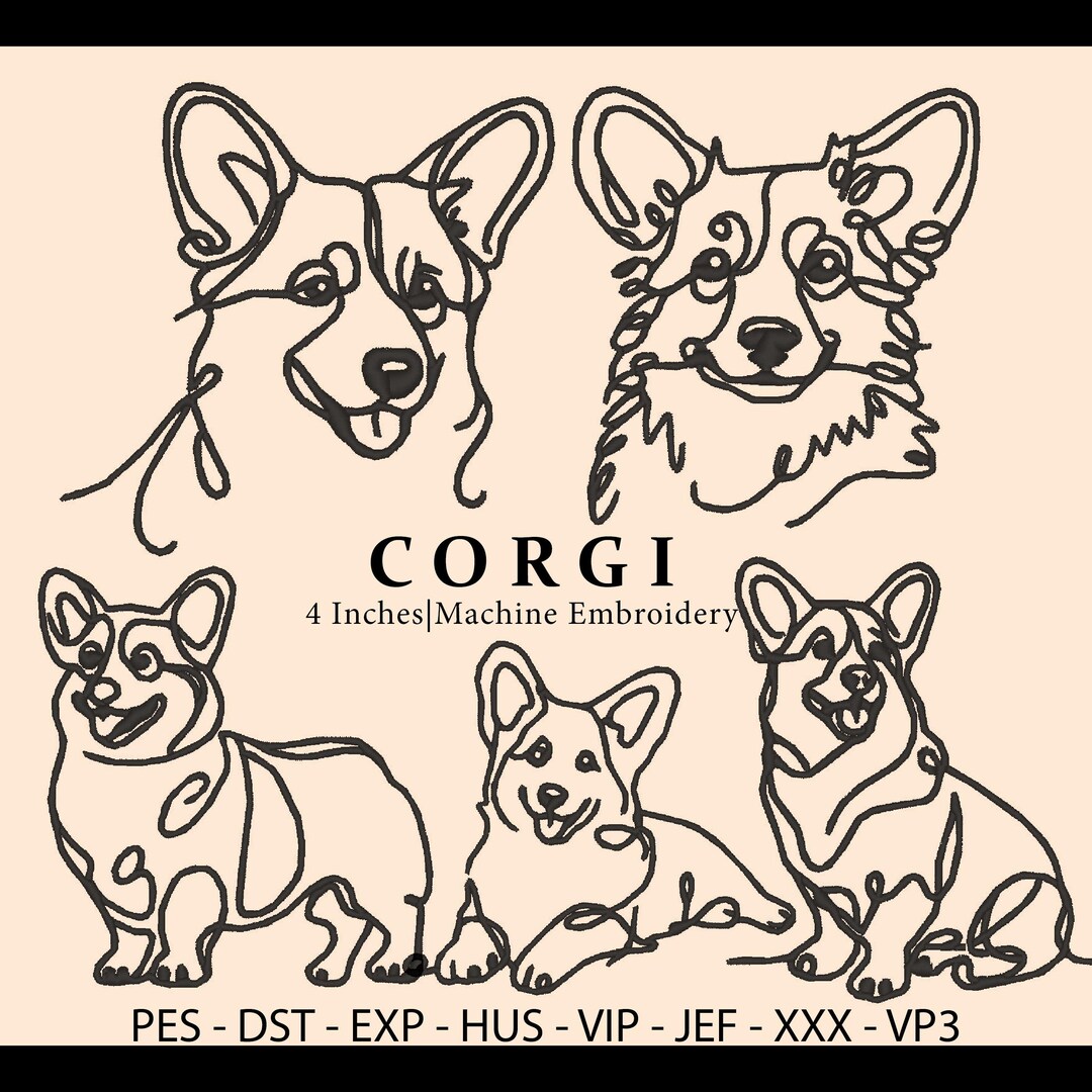 5 Embroidery Design Minimalist Corgi Line Art,dog Breed,pet Embroidery ...