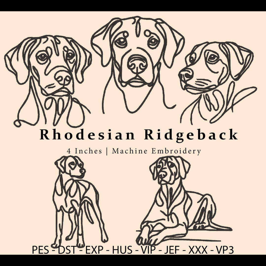 5 Embroidery Design Minimalist Rhodesian Ridgeback Line Art,dog Breed ...