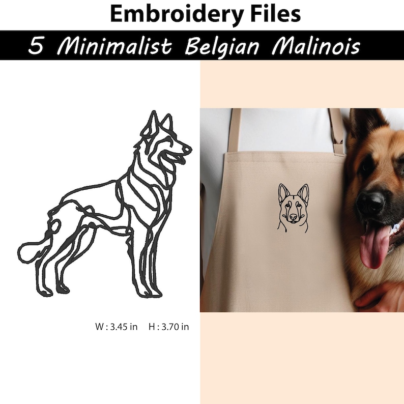 5 Embroidery Design Minimalist Belgian Malinois Line Art,dog Breed,pet ...