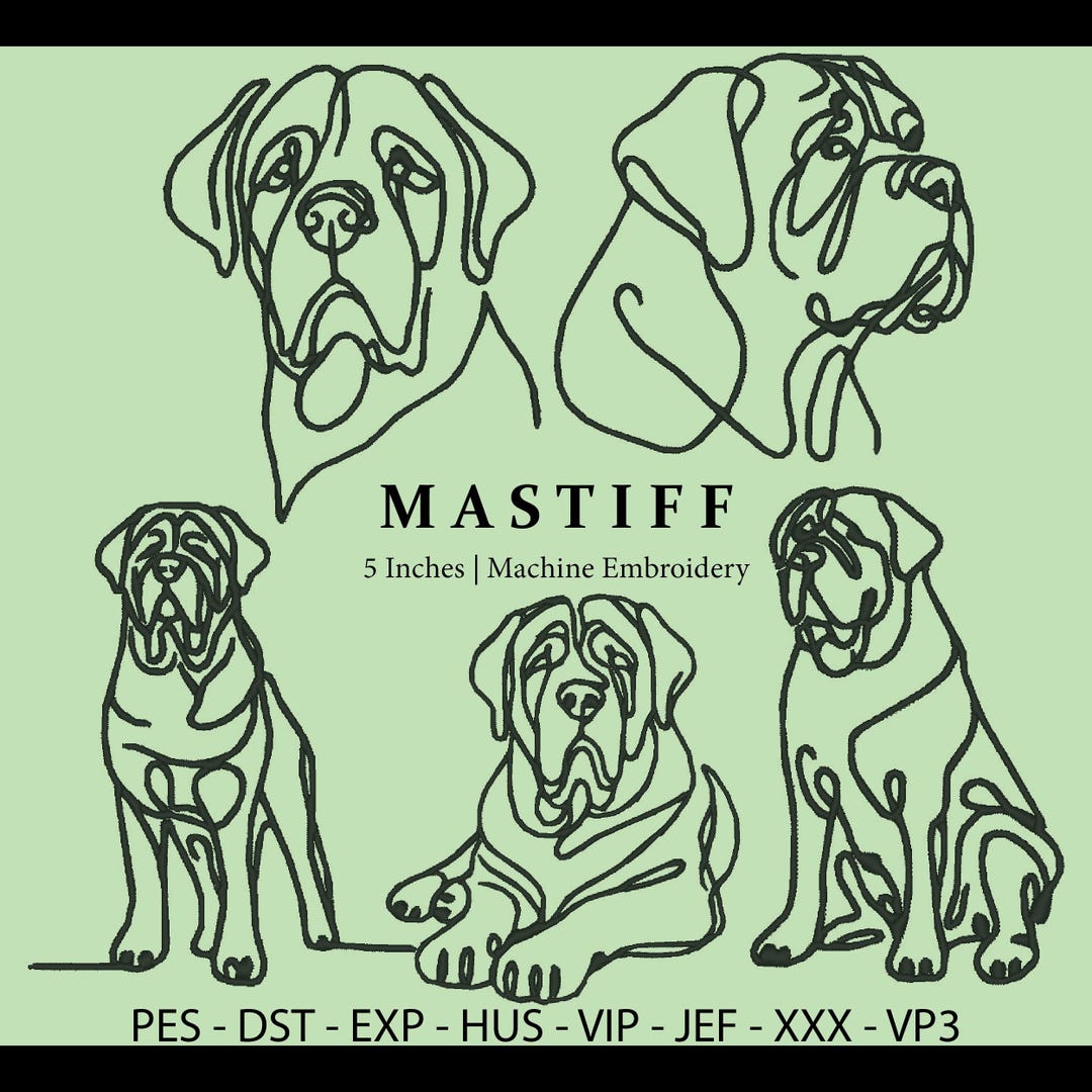 5x5 Inches | 5 Embroidery Design Minimalist Mastiff Line Art,dog Breed ...