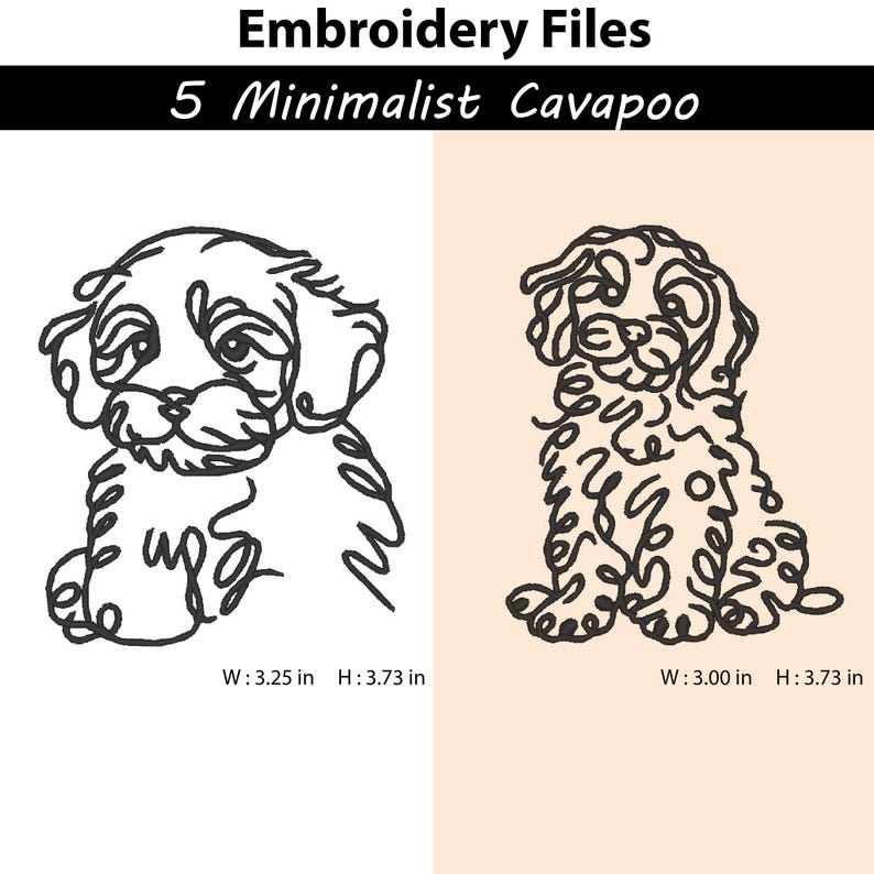5 Embroidery Design Minimalist Cavapoo Line Art,dog Breed,pet ...
