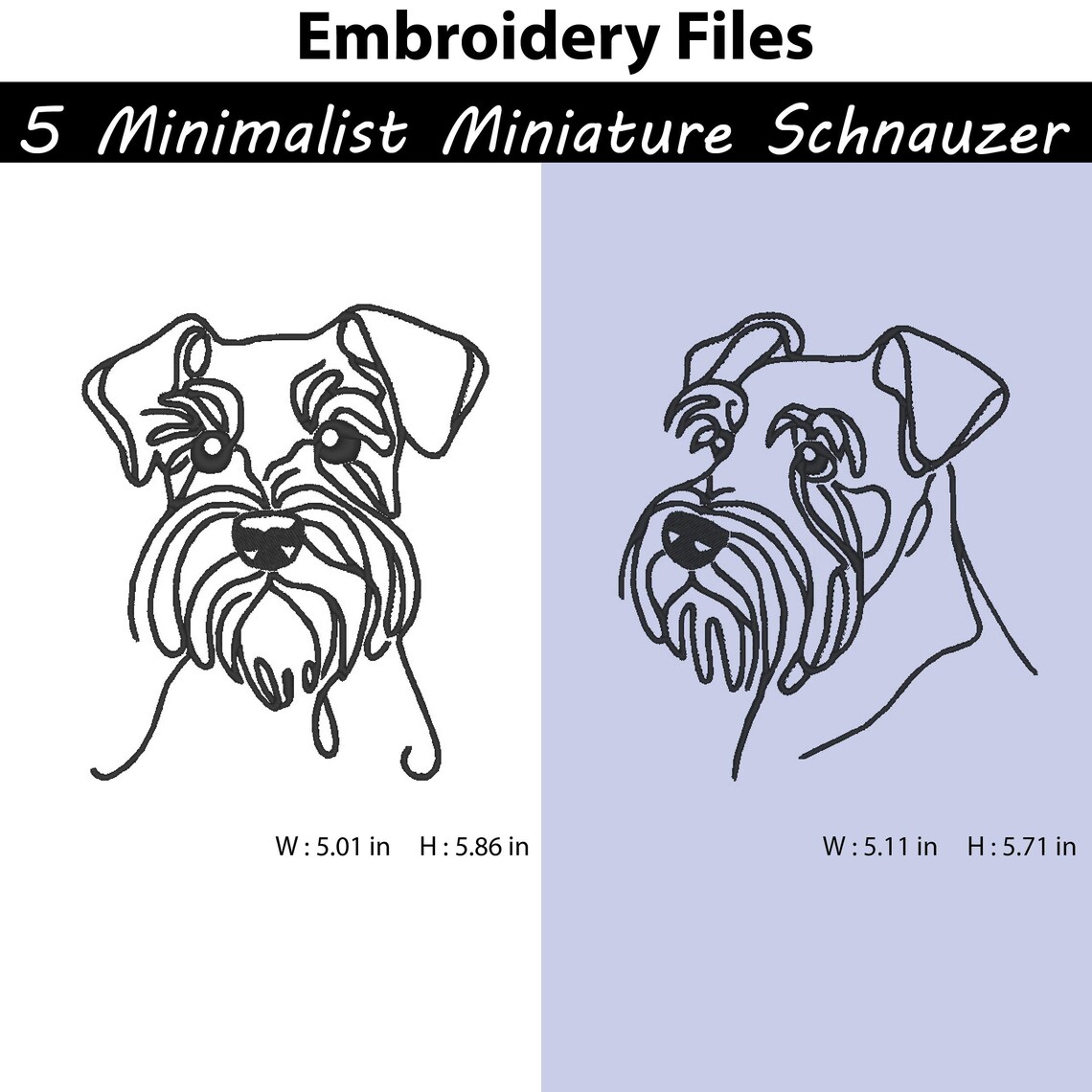 6x6 Inches | 5 Embroidery Design Minimalist Miniature Schnauzer Line ...