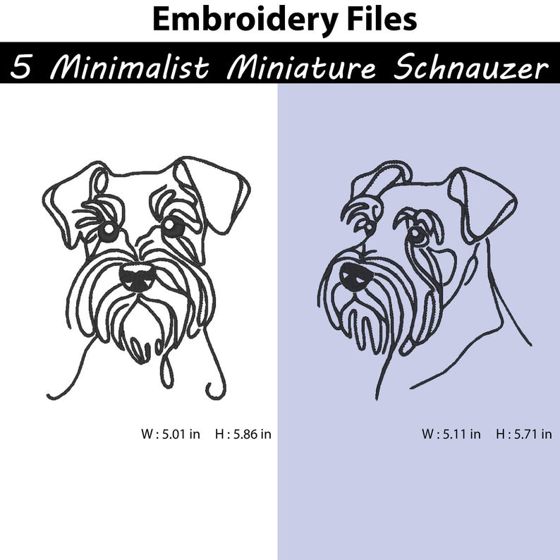 6x6 Inches | 5 Embroidery Design Minimalist Miniature Schnauzer Line ...