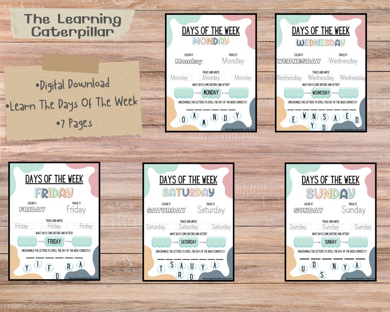 Kids Days of the Week Worksheet Fun Educational Activity for Toddlers ...