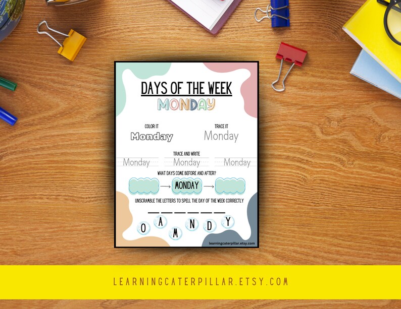 Kids Days of the Week Worksheet Fun Educational Activity for Toddlers ...