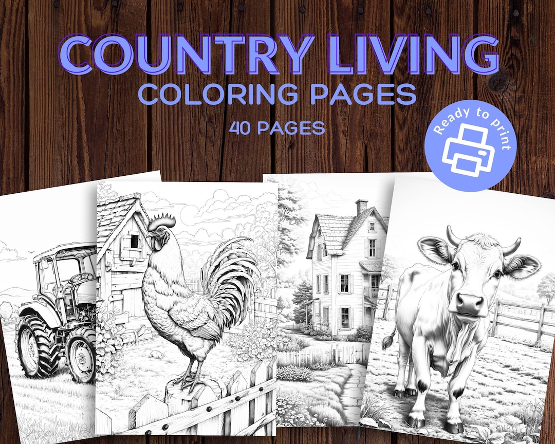 Country Living Coloring Pages, Printable Adult Coloring Sheets, Farm ...
