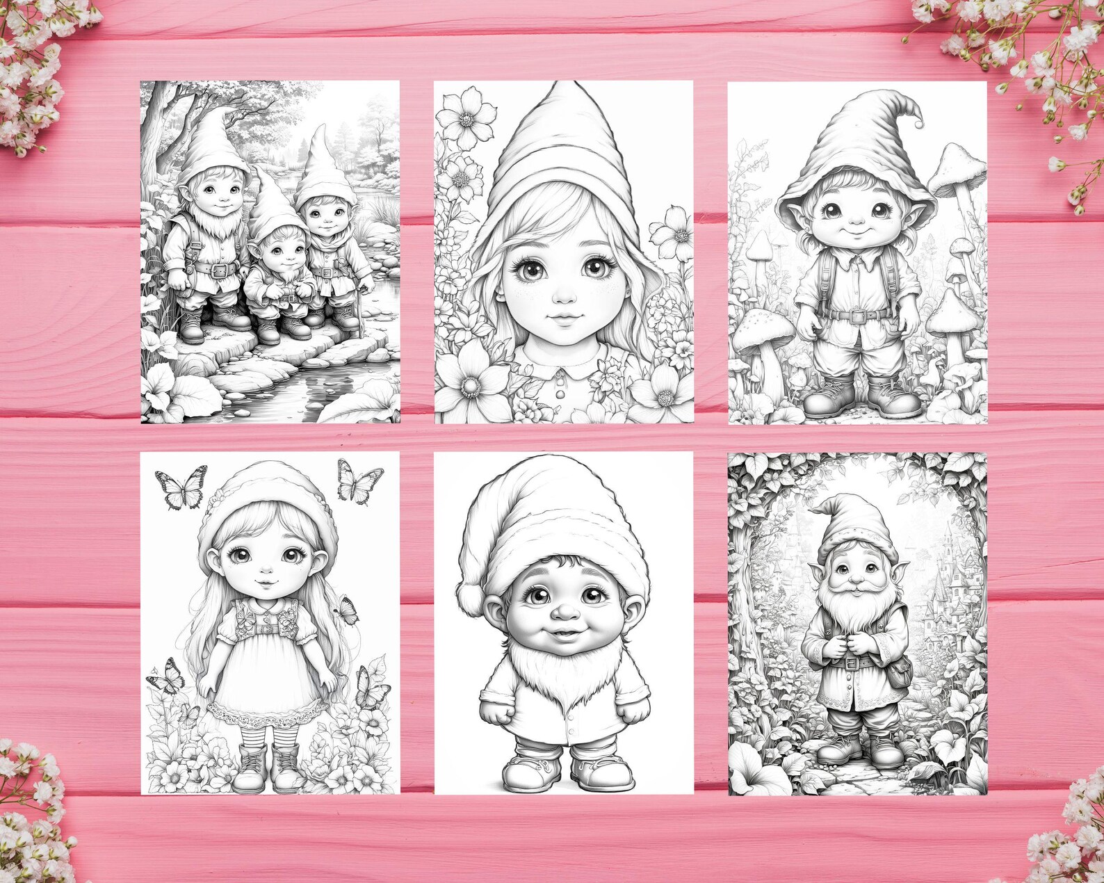 Gnome Coloring Pages, Printable Adult Coloring Sheets, Gnome Printables ...