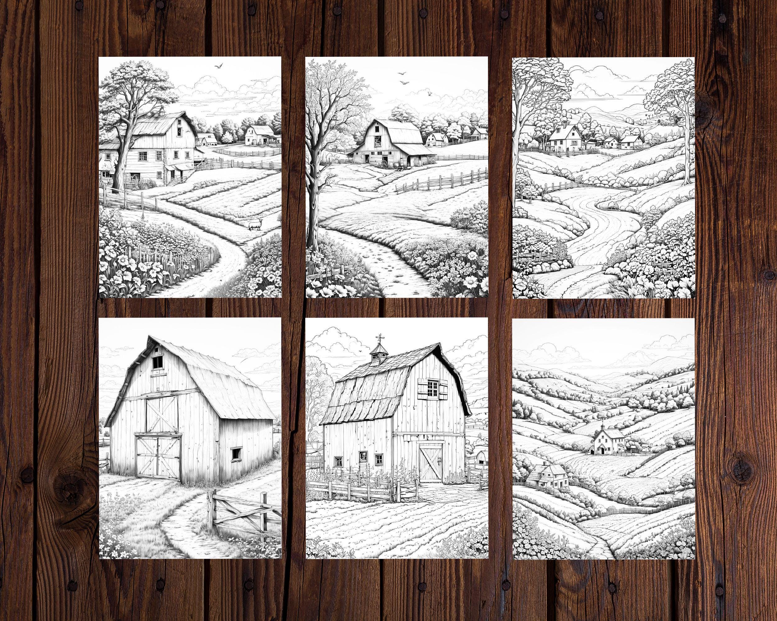 Country Living Coloring Pages, Printable Adult Coloring Sheets, Farm ...