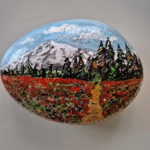 Mountain Landscape Painting Stone | Painted Rock | Hand Painted Acrylic ...