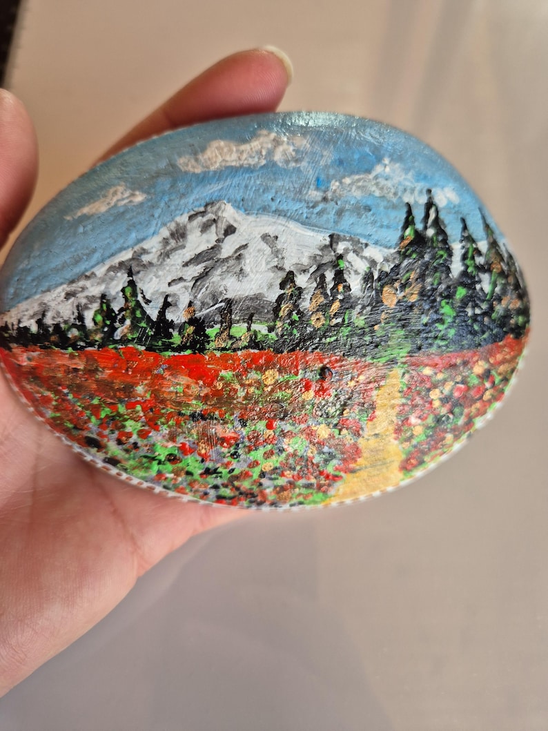 Mountain Landscape Painting Stone | Painted Rock | Hand Painted Acrylic ...