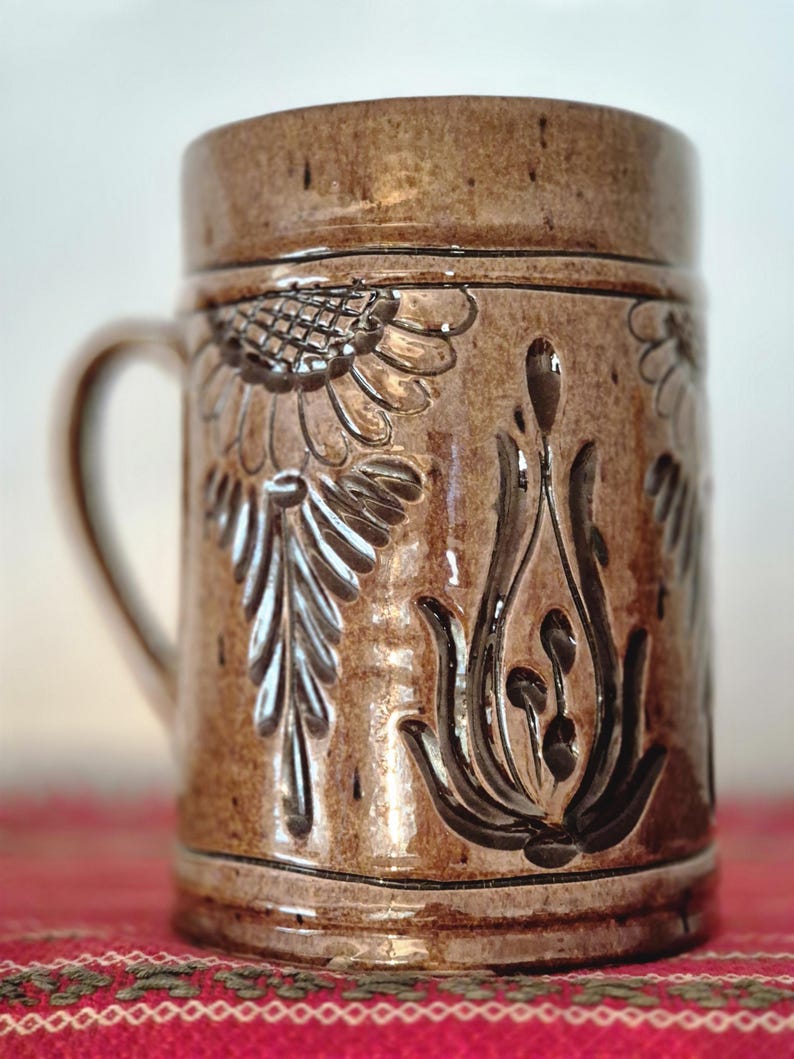 Vintage Romanian Ceramic Pitcher | Hand-engraved Rustic Pottery - Etsy