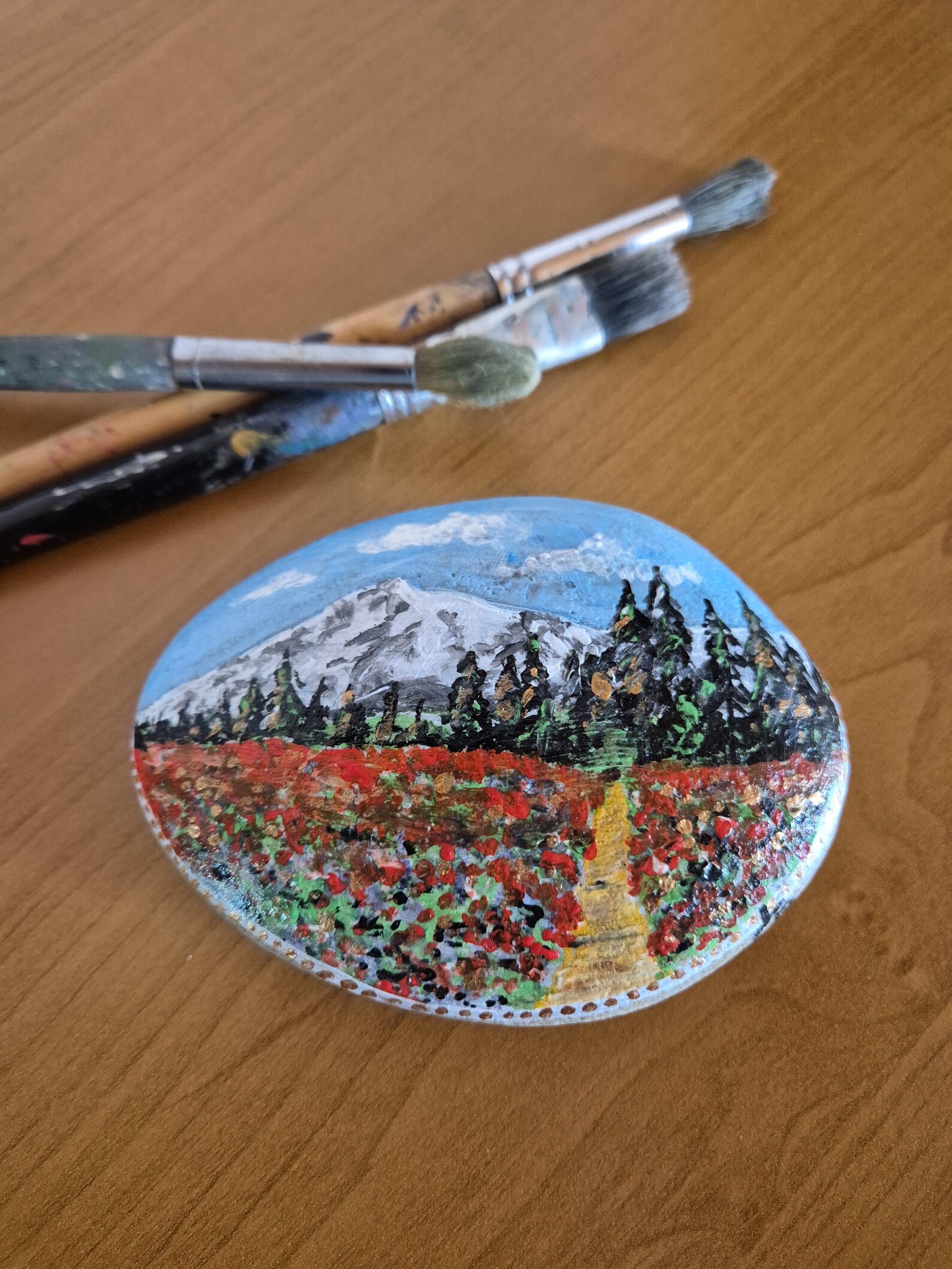 Mountain Landscape Painting Stone | Painted Rock | Hand Painted Acrylic ...