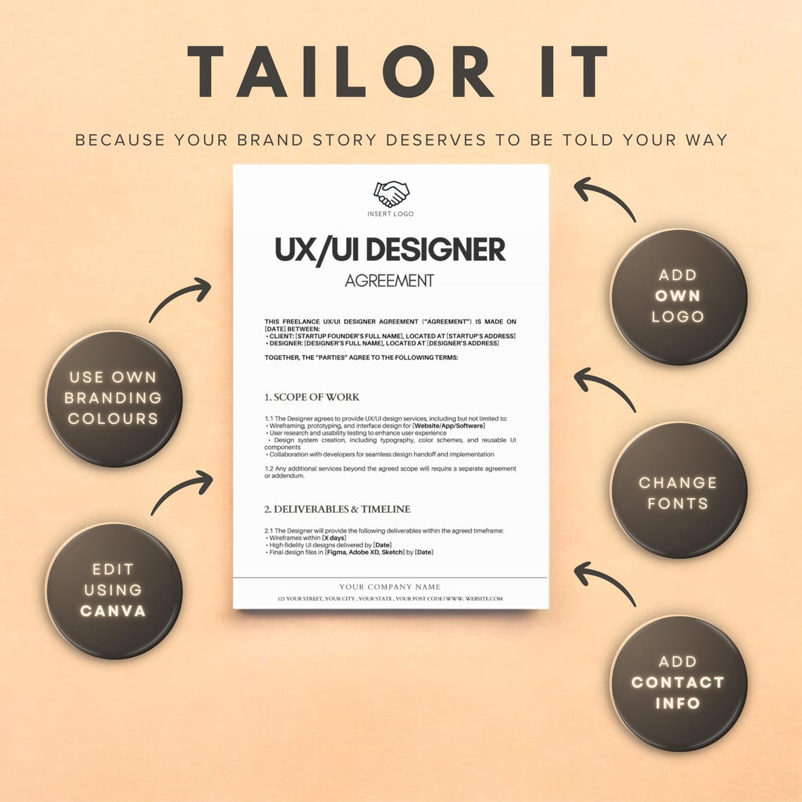 UX UI Design Contract Template: Editable Client Agreement (canva ...