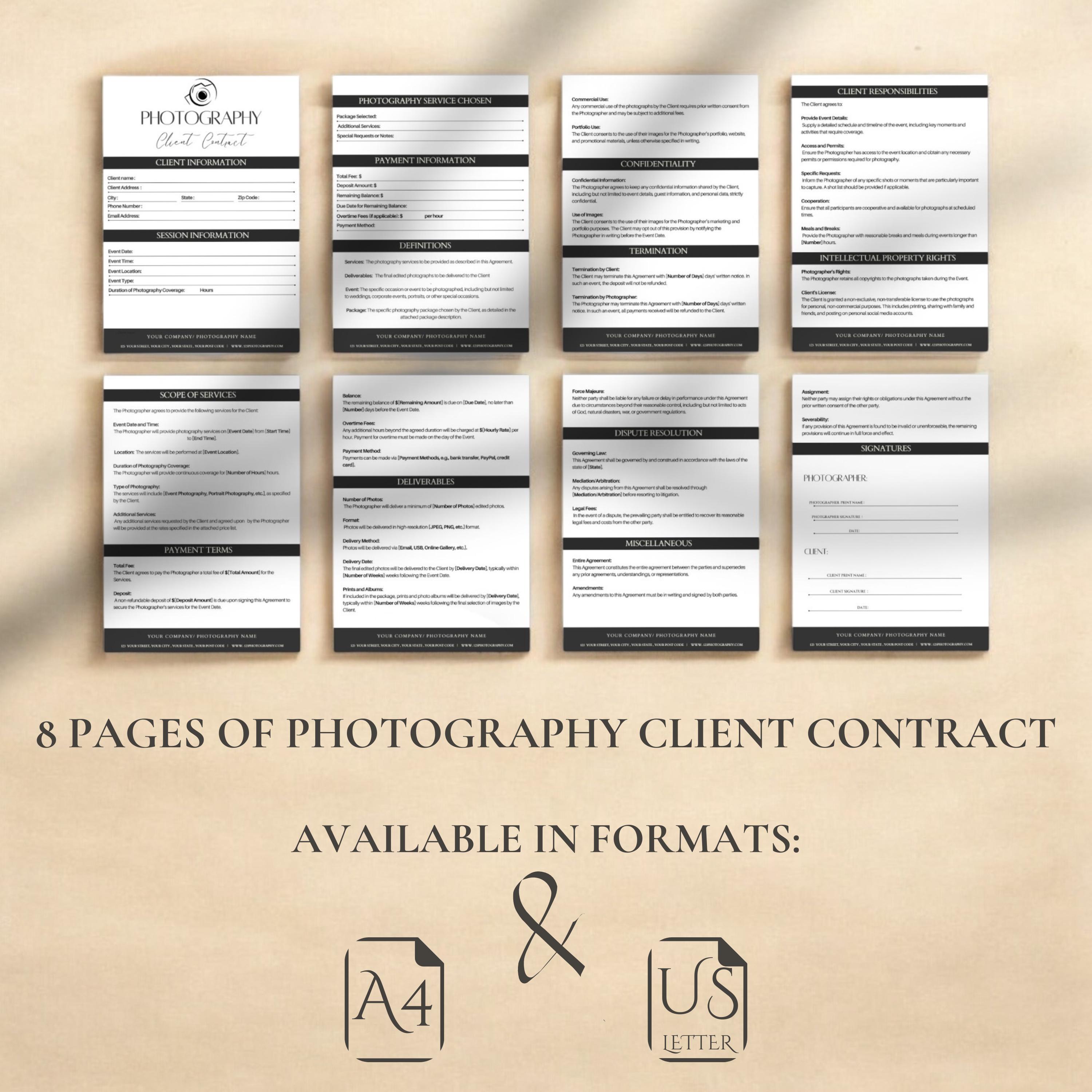 Photography Client Contract Template: Editable Canva Form (digital ...