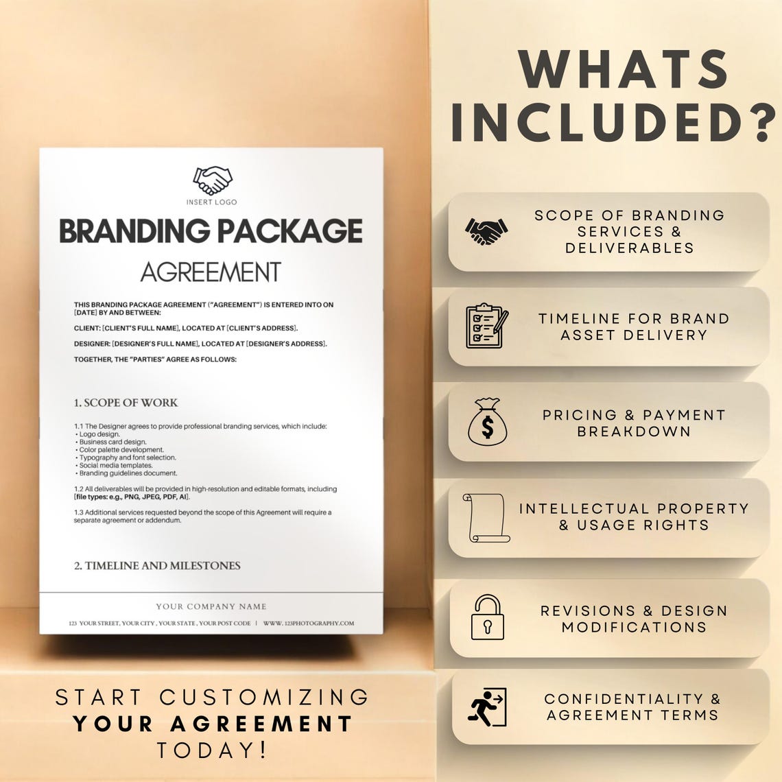 Branding Package Contract Template | Editable Canva Agreement for ...