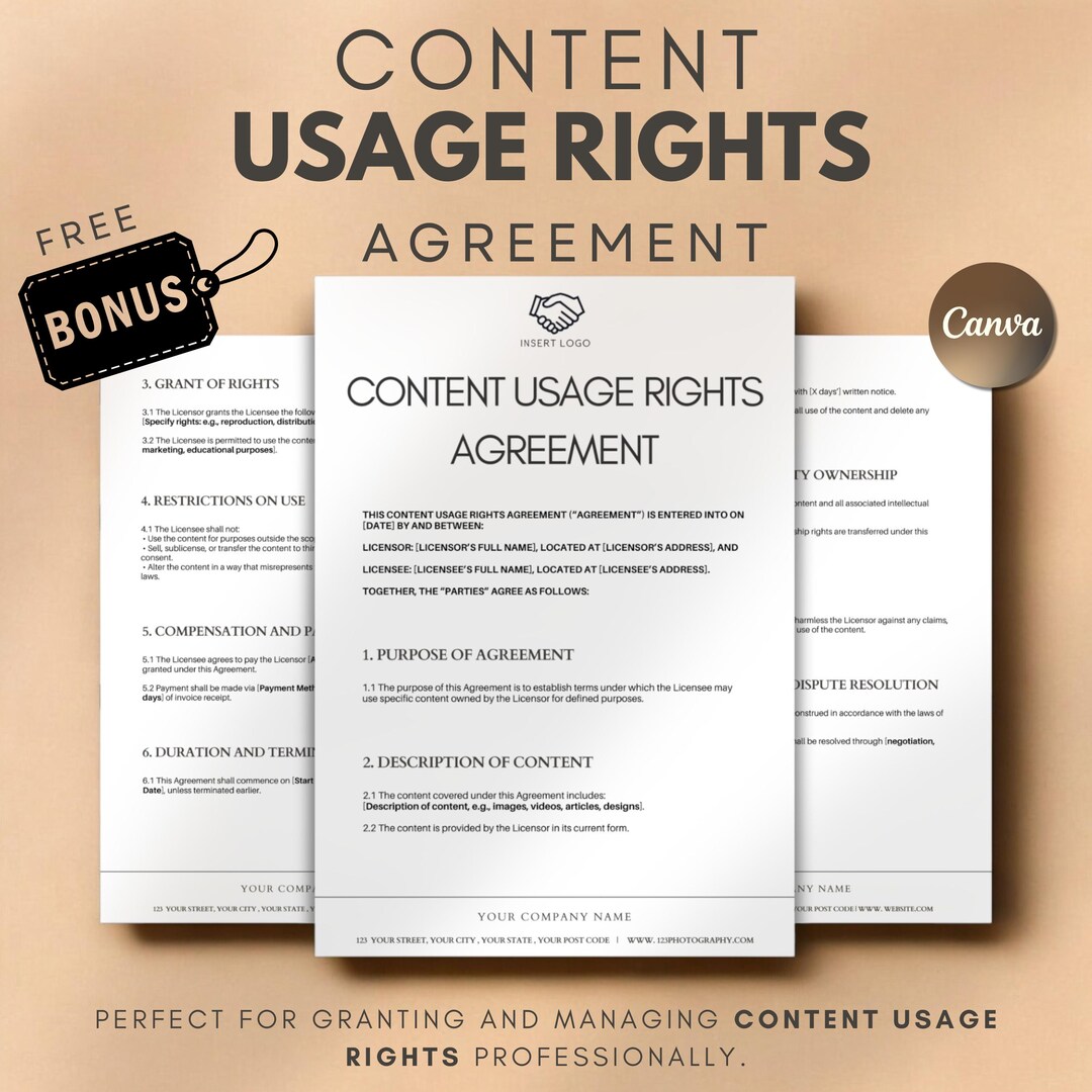 Content Usage Rights Agreement Template | Editable Canva Contract for ...