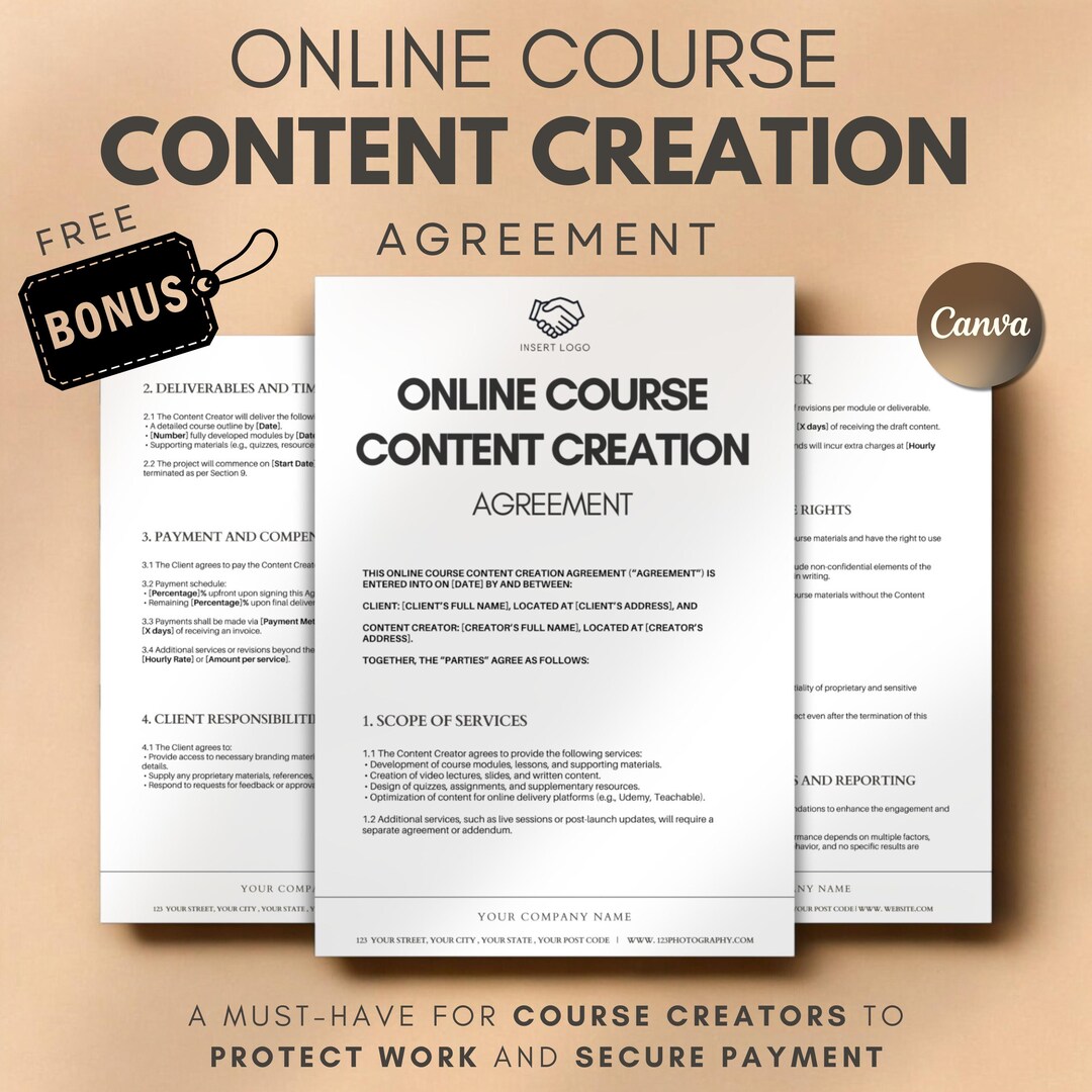 Online Course Content Creation Contract Template | Editable Canva ...