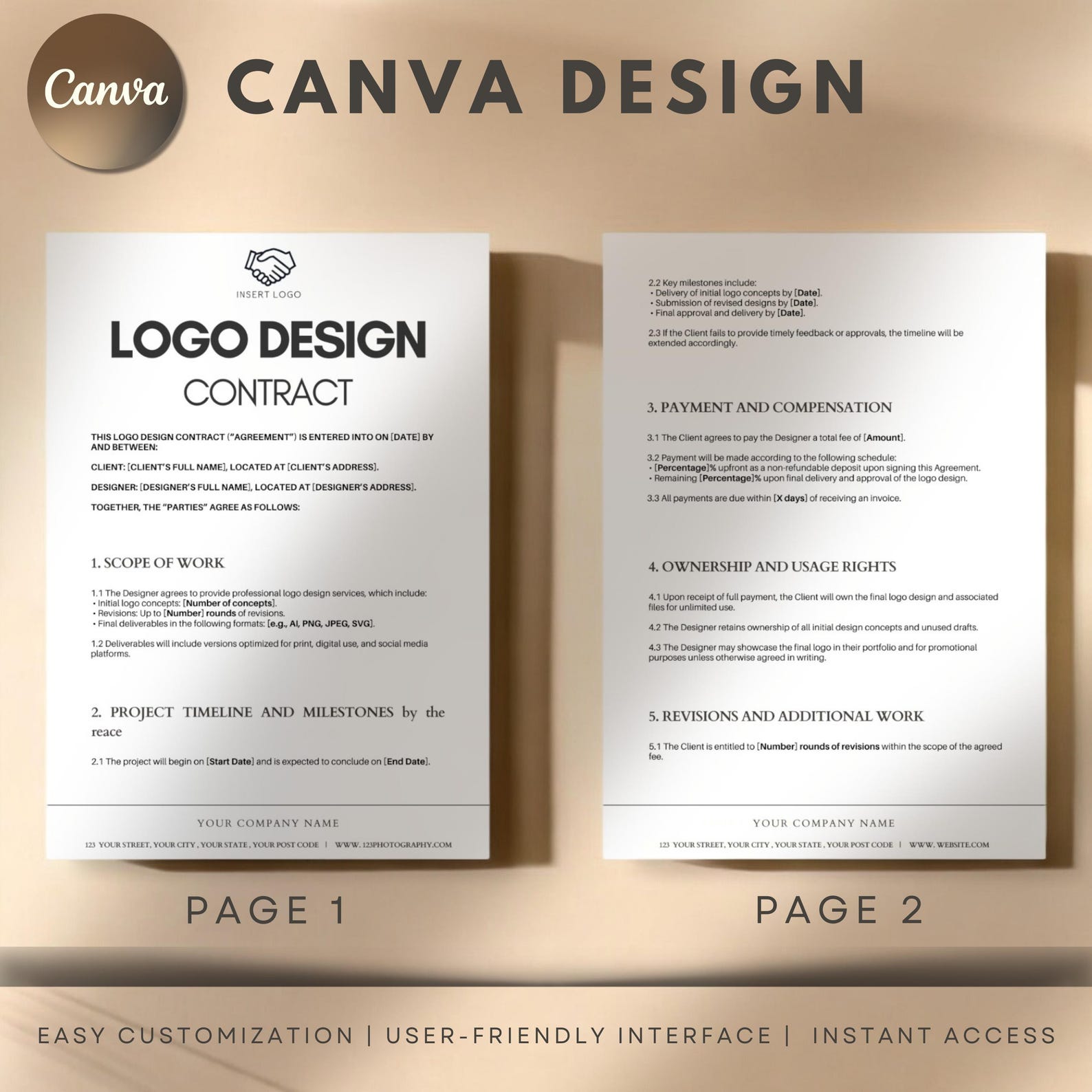 Logo Design Contract Template | Editable Canva Agreement for Freelance ...