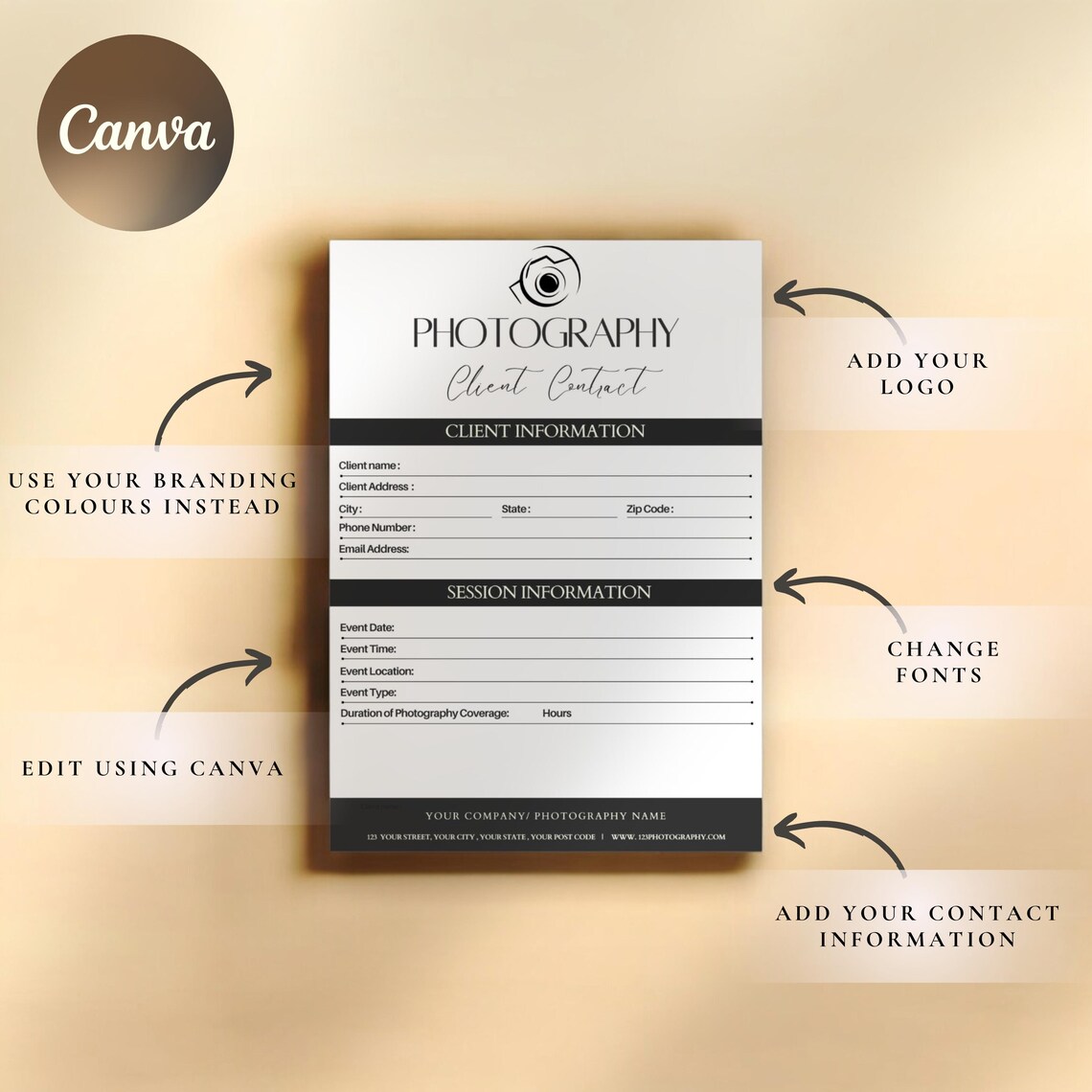 Photography Client Contract Template: Editable Canva Form (digital ...
