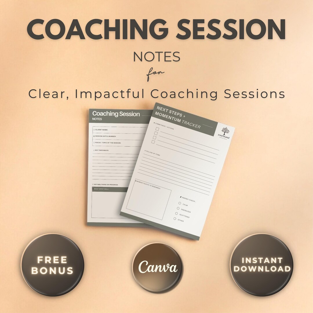 Coaching Session Notes Template: Editable Canva Document (printable PDF ...