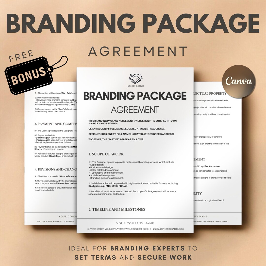 Branding Package Contract Template | Editable Canva Agreement for ...
