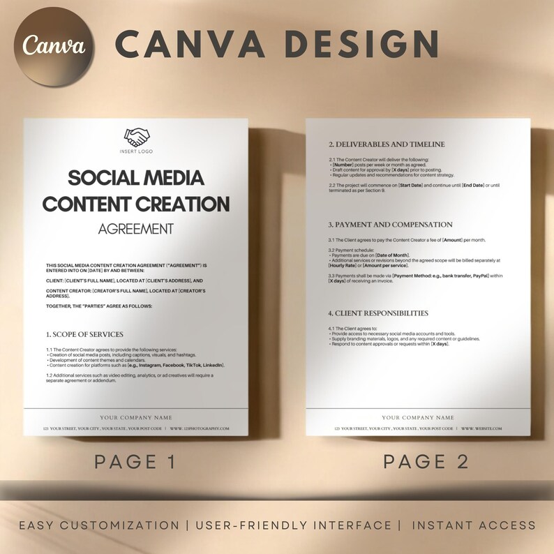 Social Media Content Creation Contract Template | Editable Canva ...
