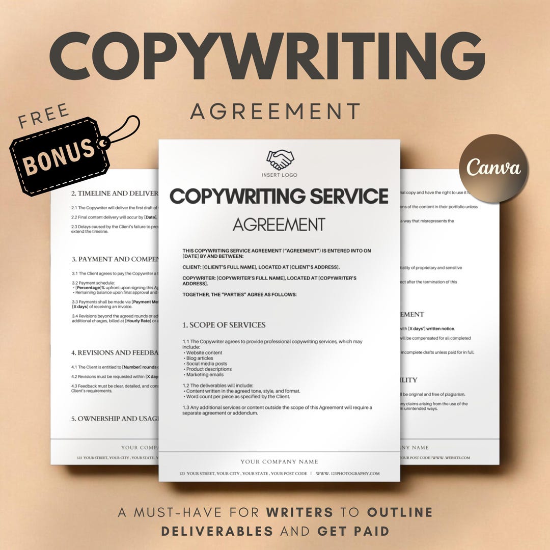 Modelo de contrato de redação | Contrato Canva editável para escritores ...