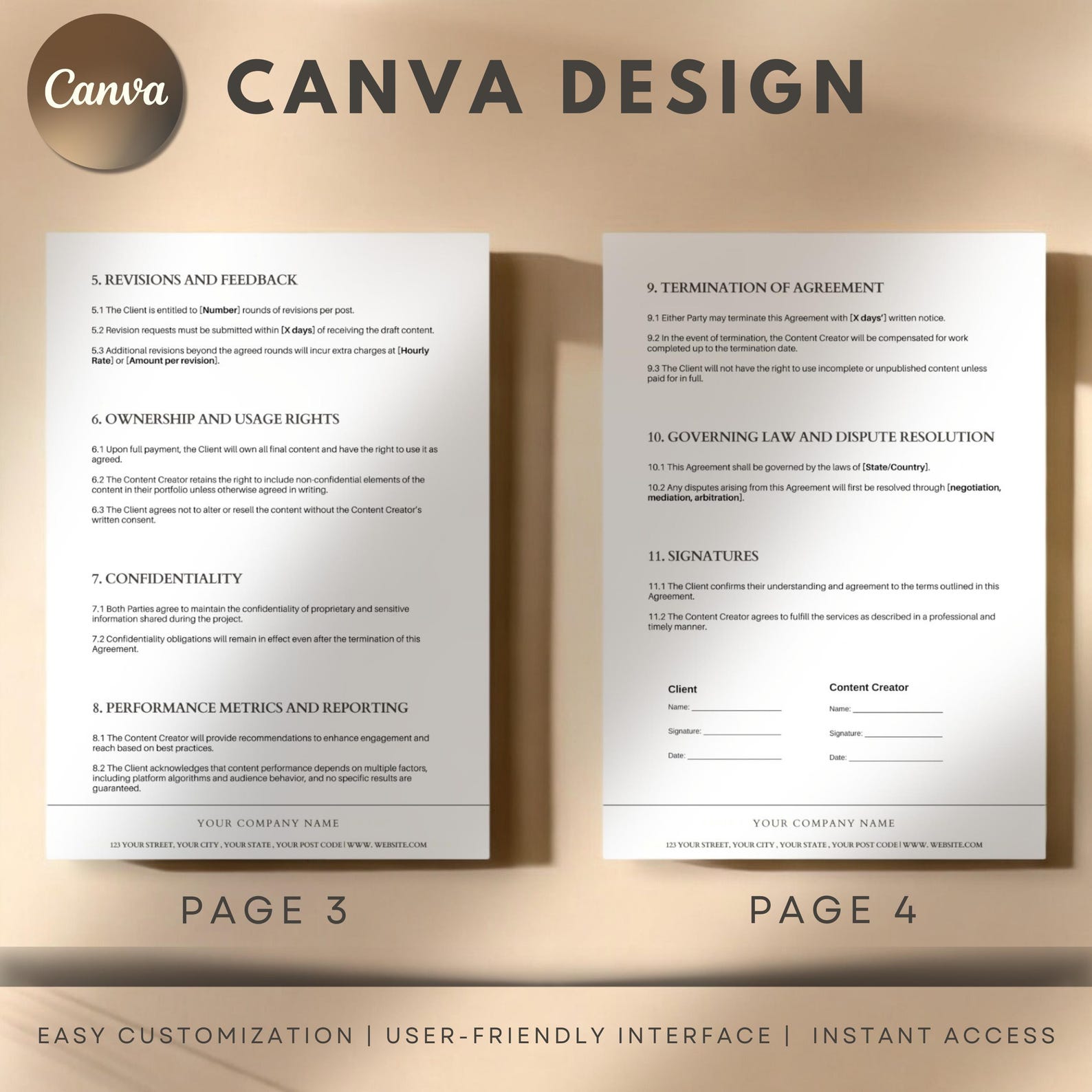 Social Media Content Creation Contract Template | Editable Canva ...